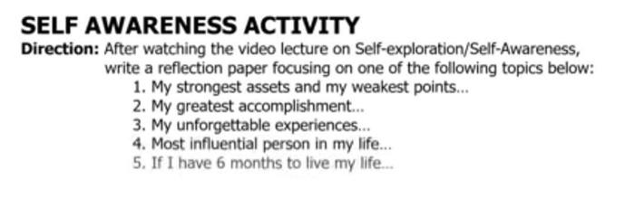 SELF AWARENESS ACTIVITY Direction: After watching the | Chegg.com