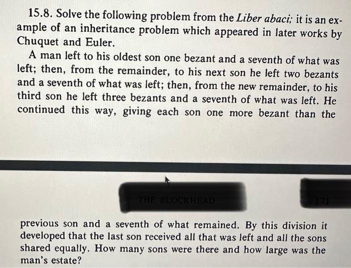 Solved 15.8. Solve the following problem from the Liber | Chegg.com
