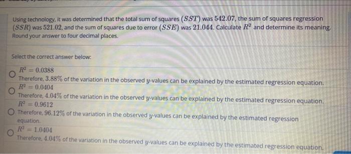 Solved Using technology, it was determined that the total | Chegg.com