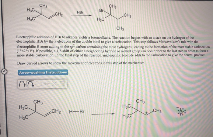 Solved CH3 Br HBO HC H3C CH2 Electrophilic addition of HBr | Chegg.com