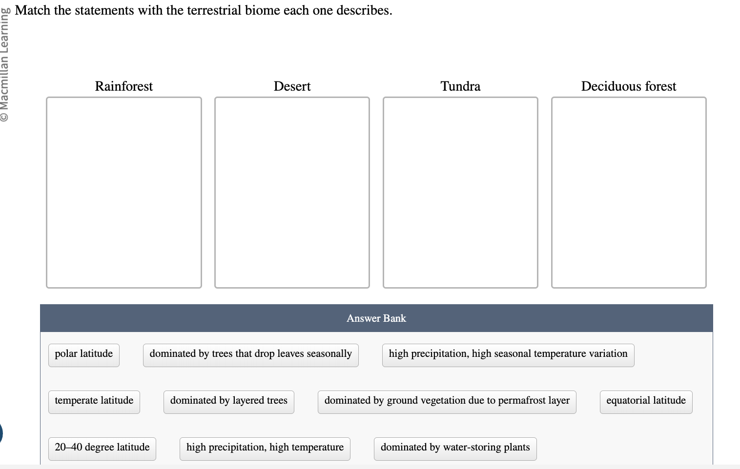 Solved Match the statements with the terrestrial biome each | Chegg.com