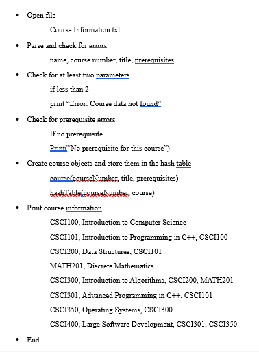 Solved Open fileCourse Information.txtParse and check for | Chegg.com