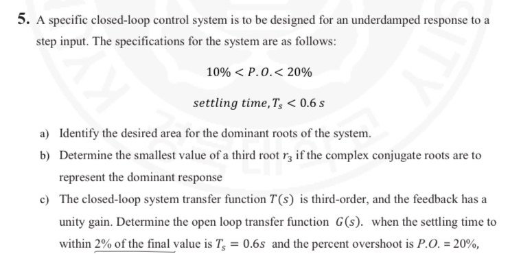 Solved A specific closed-loop control system is to be | Chegg.com