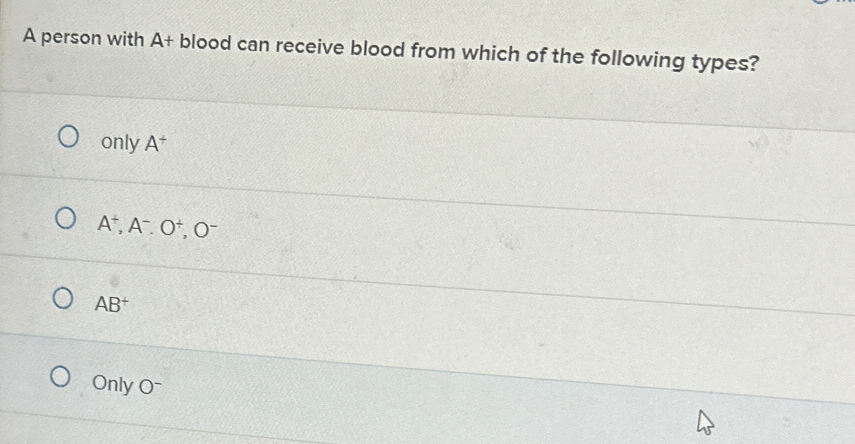 Solved A person with At blood can receive blood from which | Chegg.com