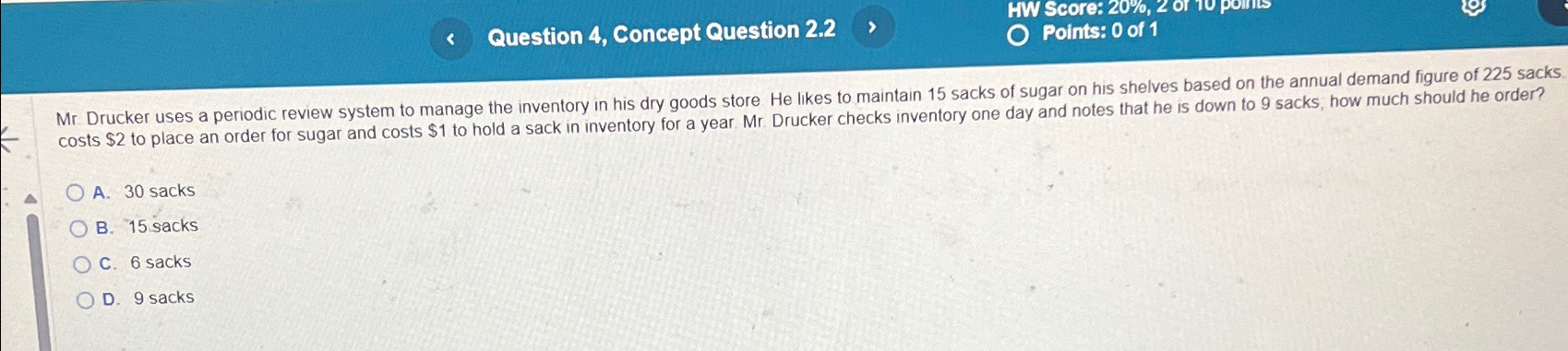 Solved Question 4, ﻿Concept Question 2.2Points: 0 ﻿of 1Mr. | Chegg.com
