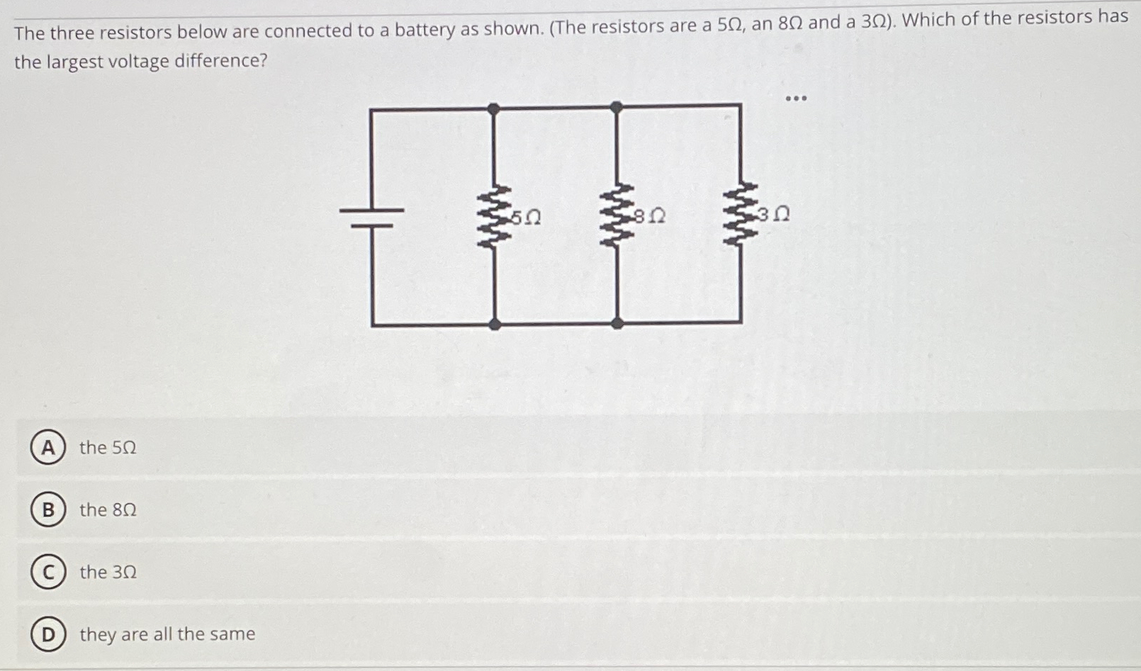 Solved The three resistors below are connected to a battery | Chegg.com