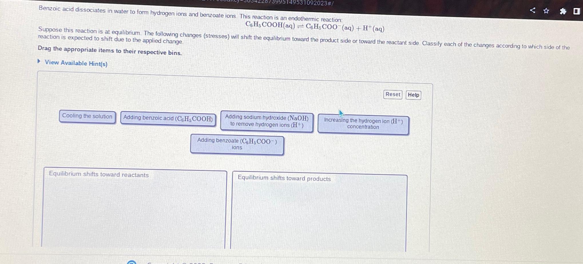 Solved Benzoic acid dissociates in water to form hydrogen | Chegg.com
