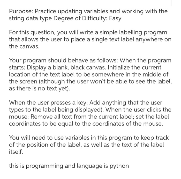 Purpose: Practice updating variables and working with | Chegg.com