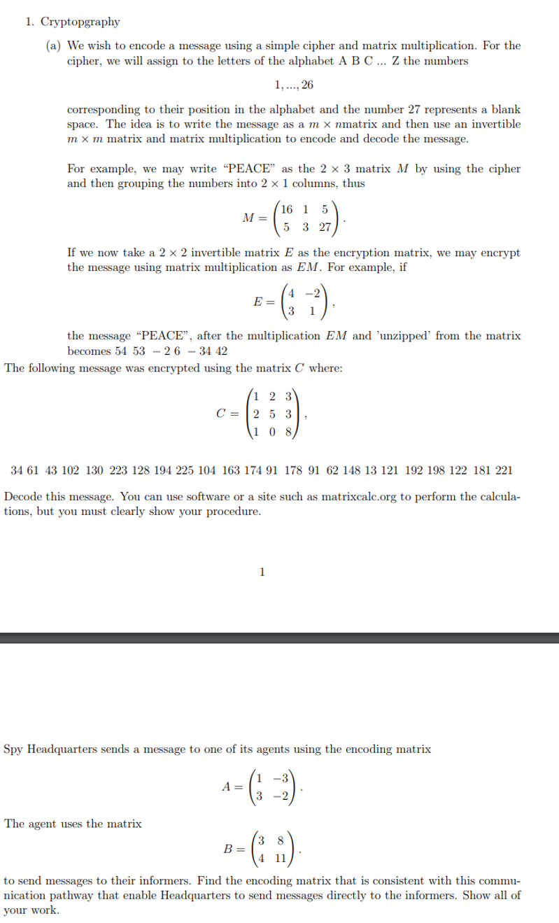 Solved Cryptopgraphy(a) ﻿We wish to encode a message using a | Chegg.com