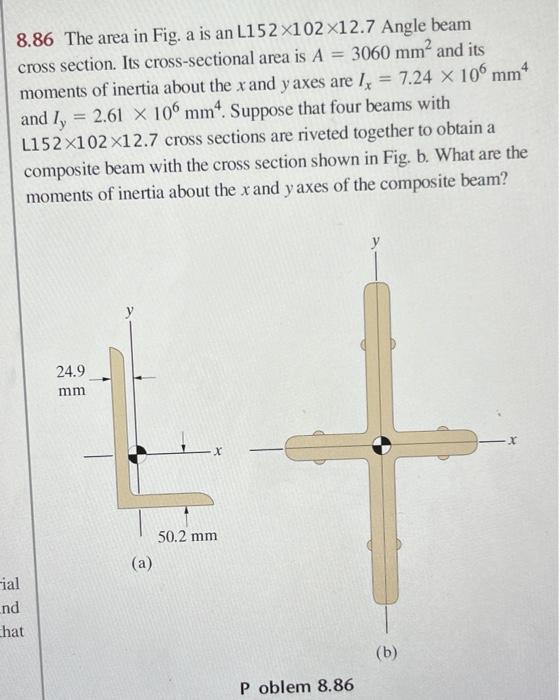 Solved 8.86 The area in Fig. a is an L152 x102x12.7 Angle | Chegg.com