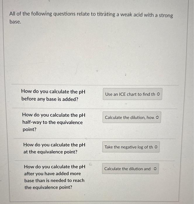 Solved All of the following questions relate to titrating a | Chegg.com
