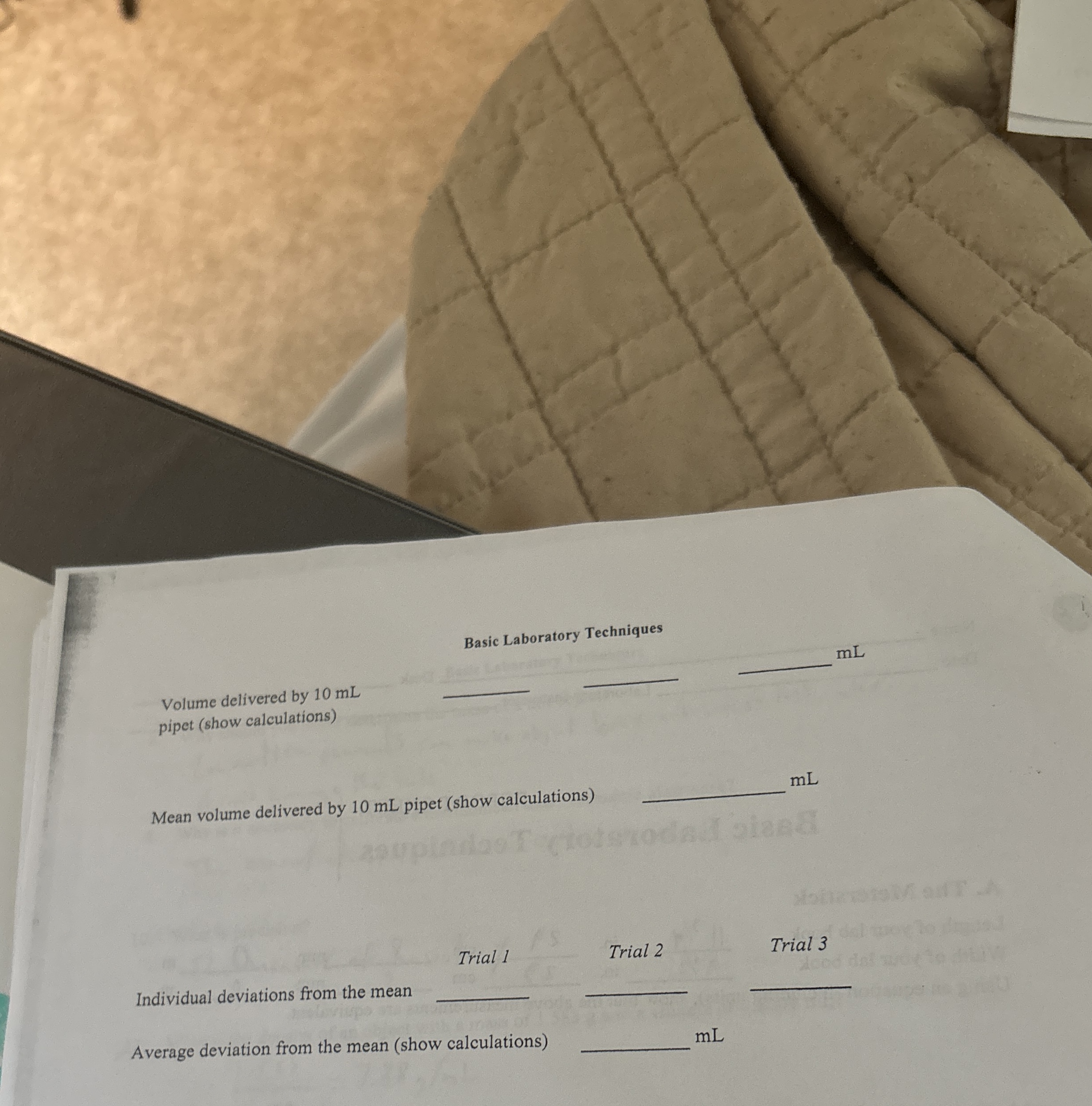 Solved Basic Laboratory Techniques q, ﻿mLVolume delivered by | Chegg.com