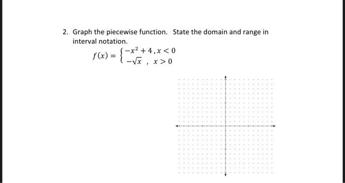 Solved 2. Graph the piecewise function. State the domain and | Chegg.com