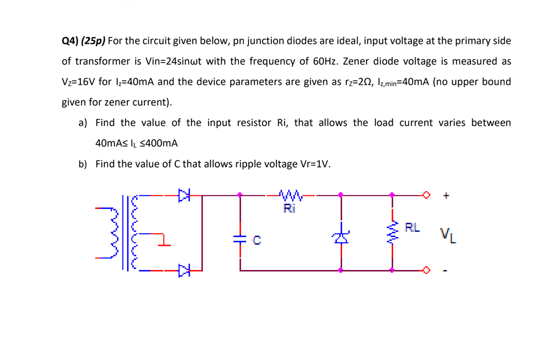 Solved Q4) (25p) ﻿For the circuit given below, pn junction | Chegg.com