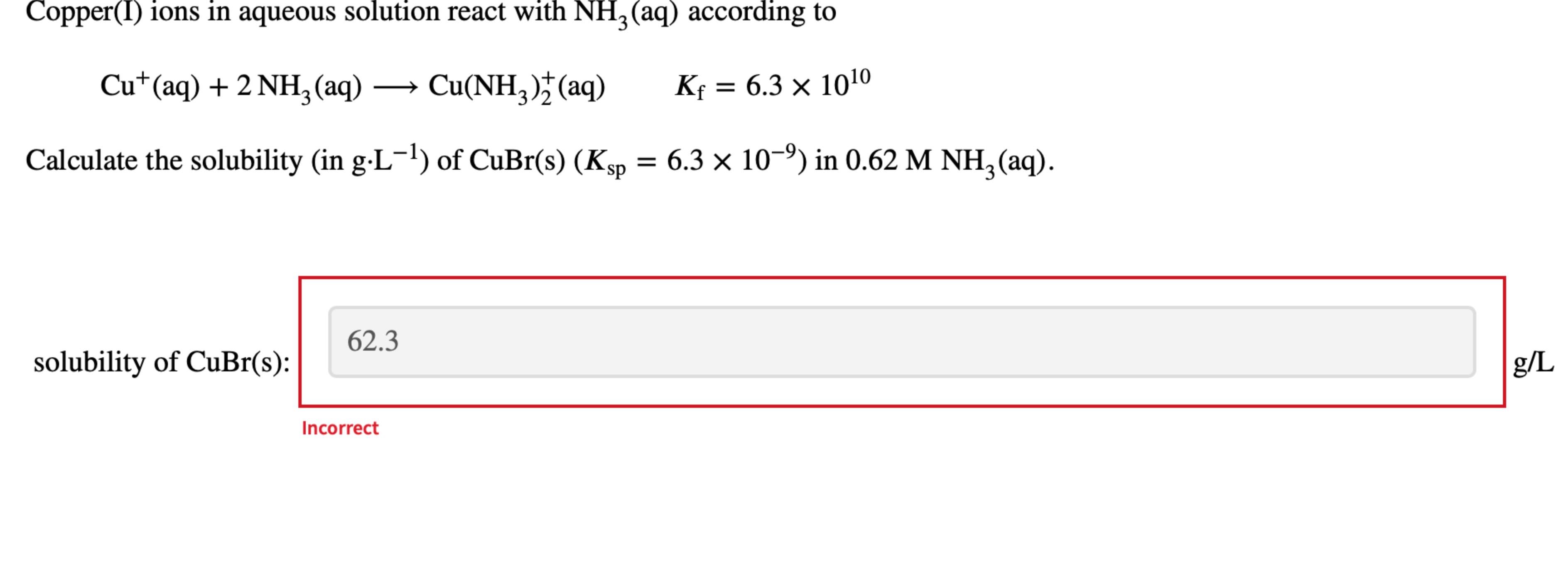Solved Copper(I) ﻿ions in aqueous solution react with | Chegg.com