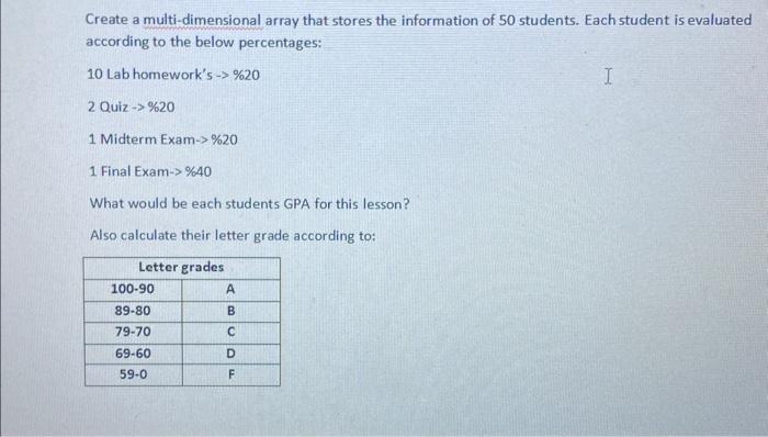Solved Create a multi-dimensional array that stores the | Chegg.com