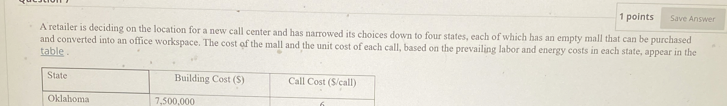 Solved A retailer is deciding on the location for a new call | Chegg.com