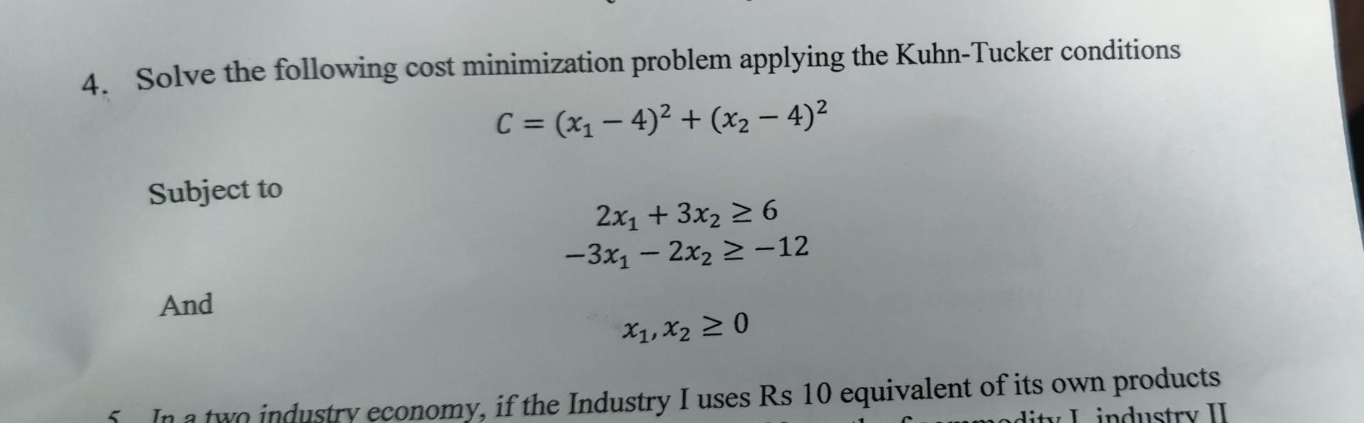 Solved Solve the following cost minimization problem | Chegg.com