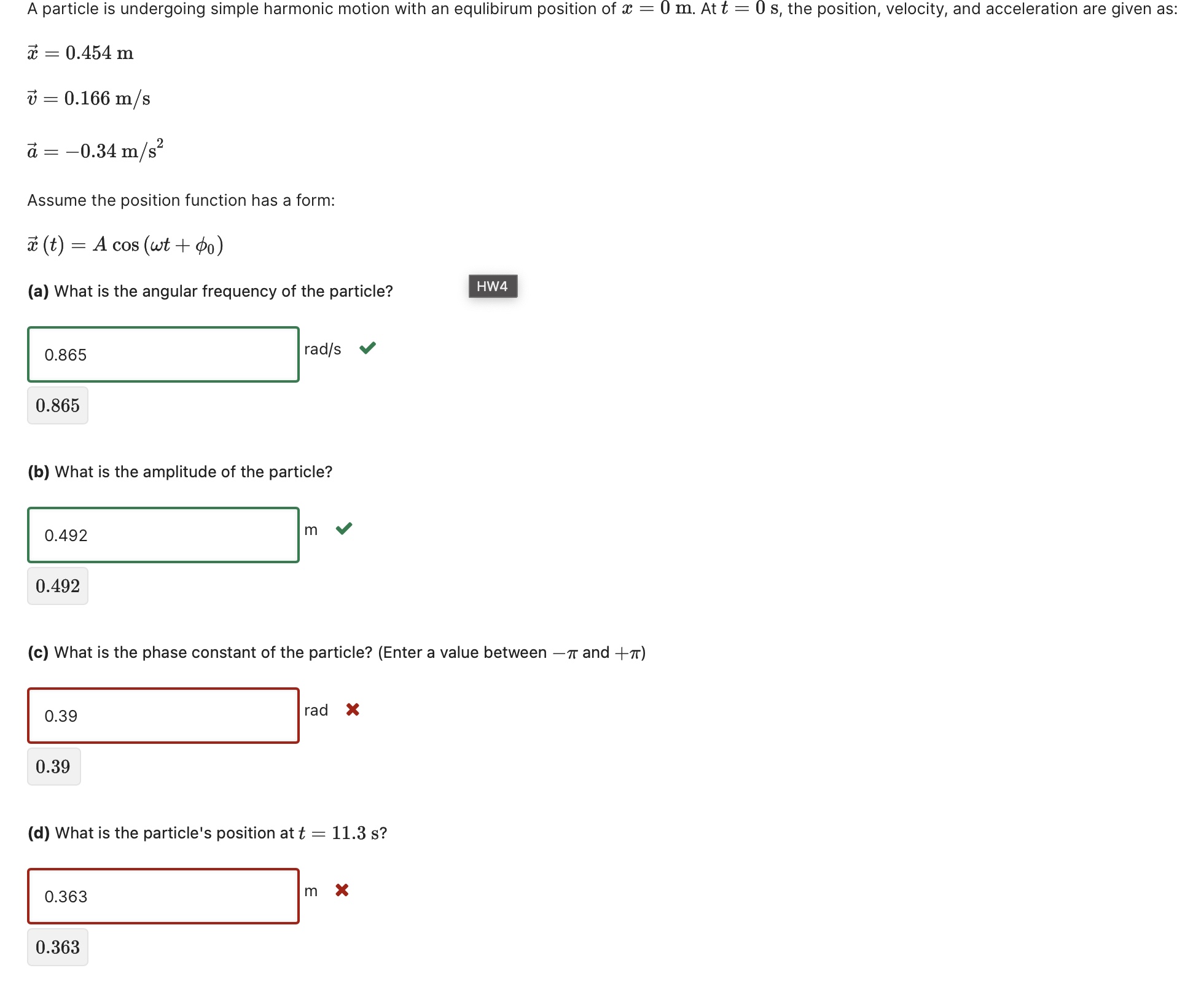 Solved A particle is undergoing simple harmonic motion with | Chegg.com