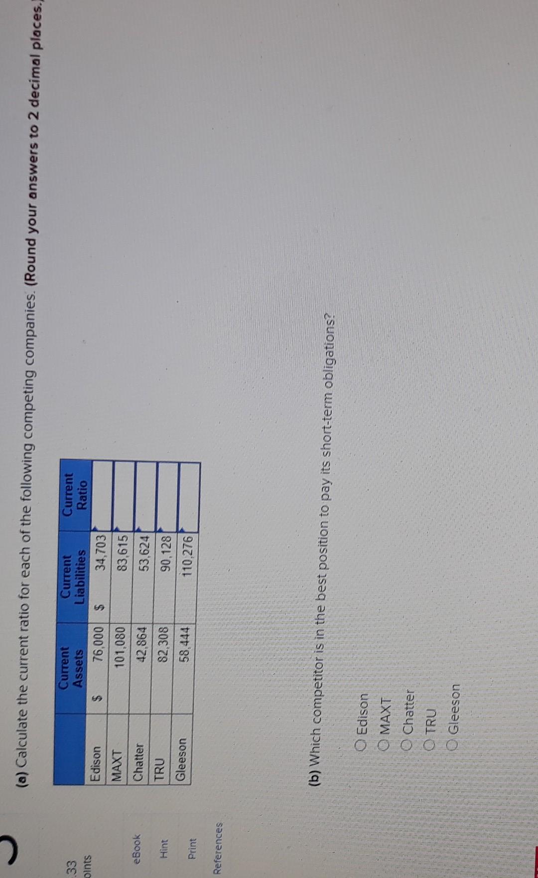 Solved (a) Calculate the current ratio for each of the | Chegg.com