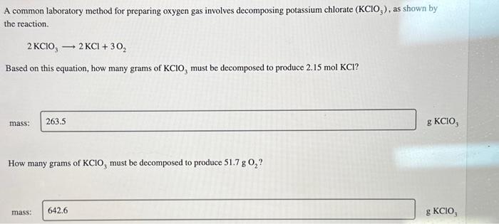 Solved A common laboratory method for preparing oxygen gas | Chegg.com