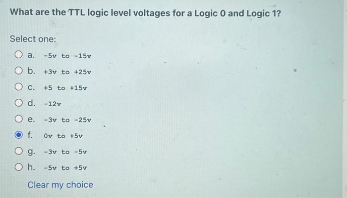 Solved What are the TTL logic level voltages for a Logic 0 | Chegg.com