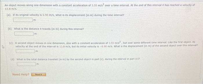 Solved An object moves along one dimension with a constant | Chegg.com