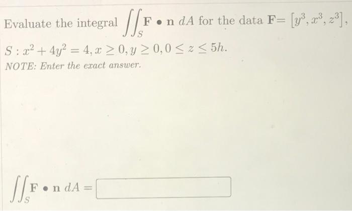 Solved Evaluate the integral ∬SF∙ndA for the data | Chegg.com