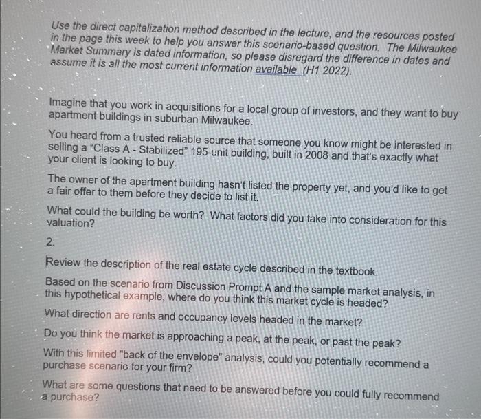Solved Use the direct capitalization method described in the | Chegg.com
