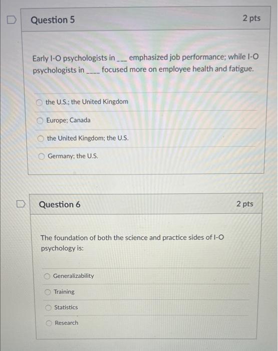 Solved Early I-O psychologists in emphasized job | Chegg.com