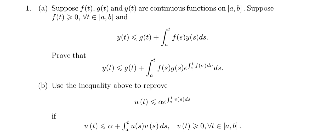 Solved (a) ﻿Suppose f(t),g(t) ﻿and y(t) ﻿are continuous | Chegg.com