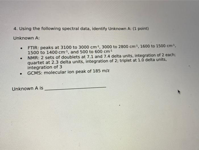 Solved 4. Using the following spectral data, identify | Chegg.com