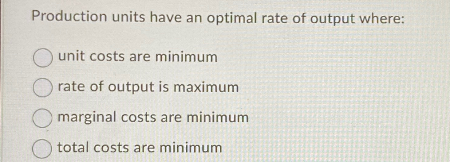 Solved Production units have an optimal rate of output | Chegg.com