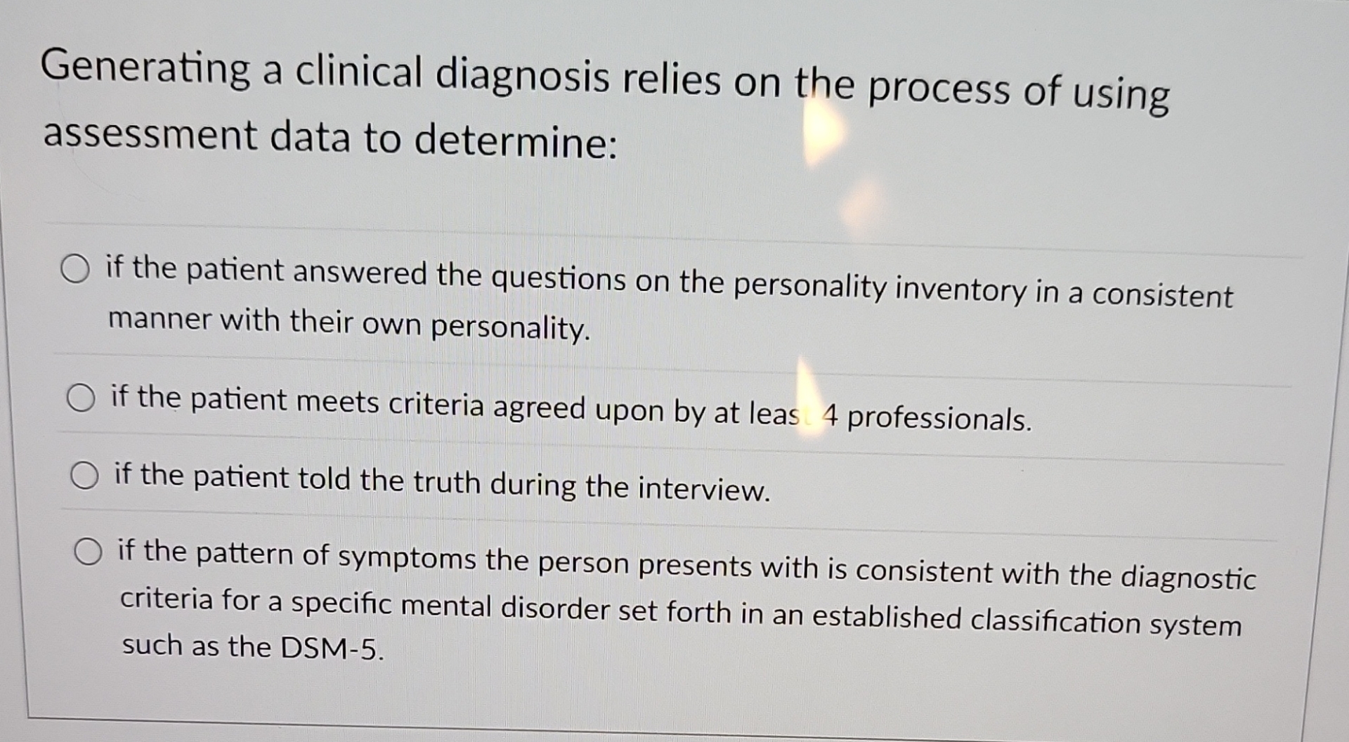 Generating a clinical diagnosis relies on the process | Chegg.com