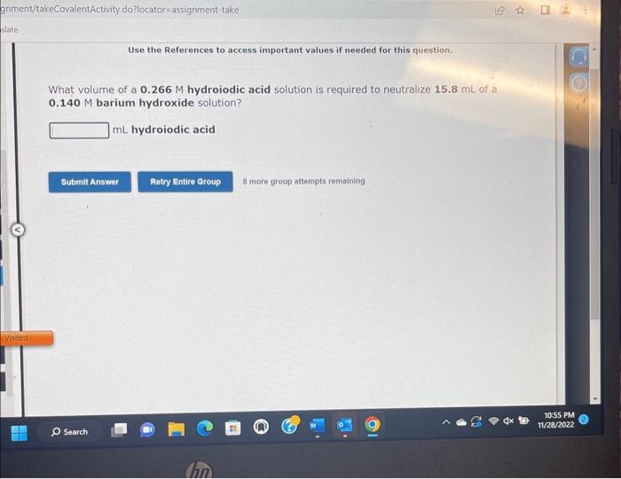 Solved What volume of a 0.266M hydroiodic acid solution is | Chegg.com