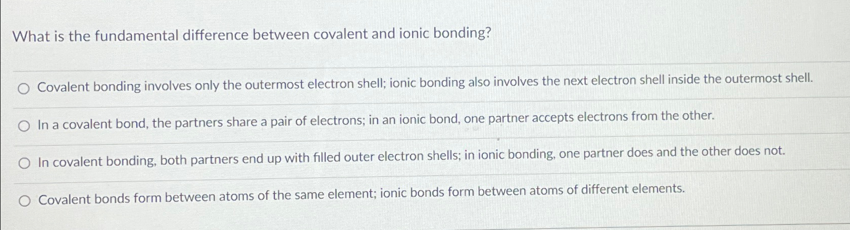 Solved What is the fundamental difference between covalent | Chegg.com