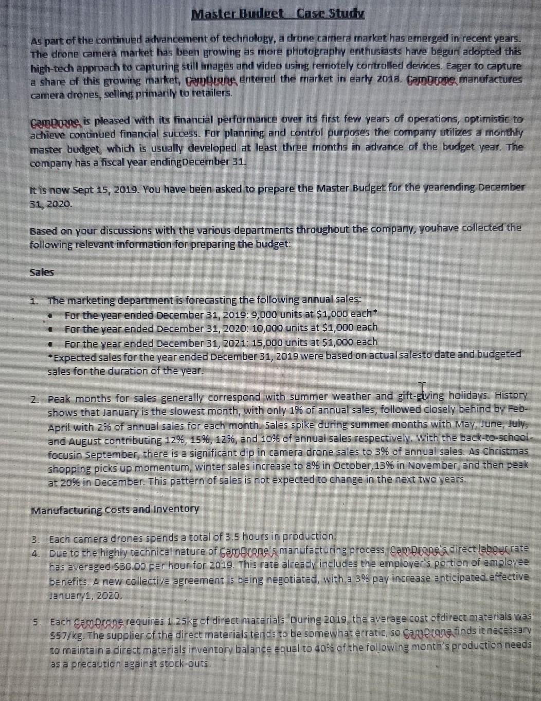 Solved Master Budget_Case Study As part of the continued | Chegg.com