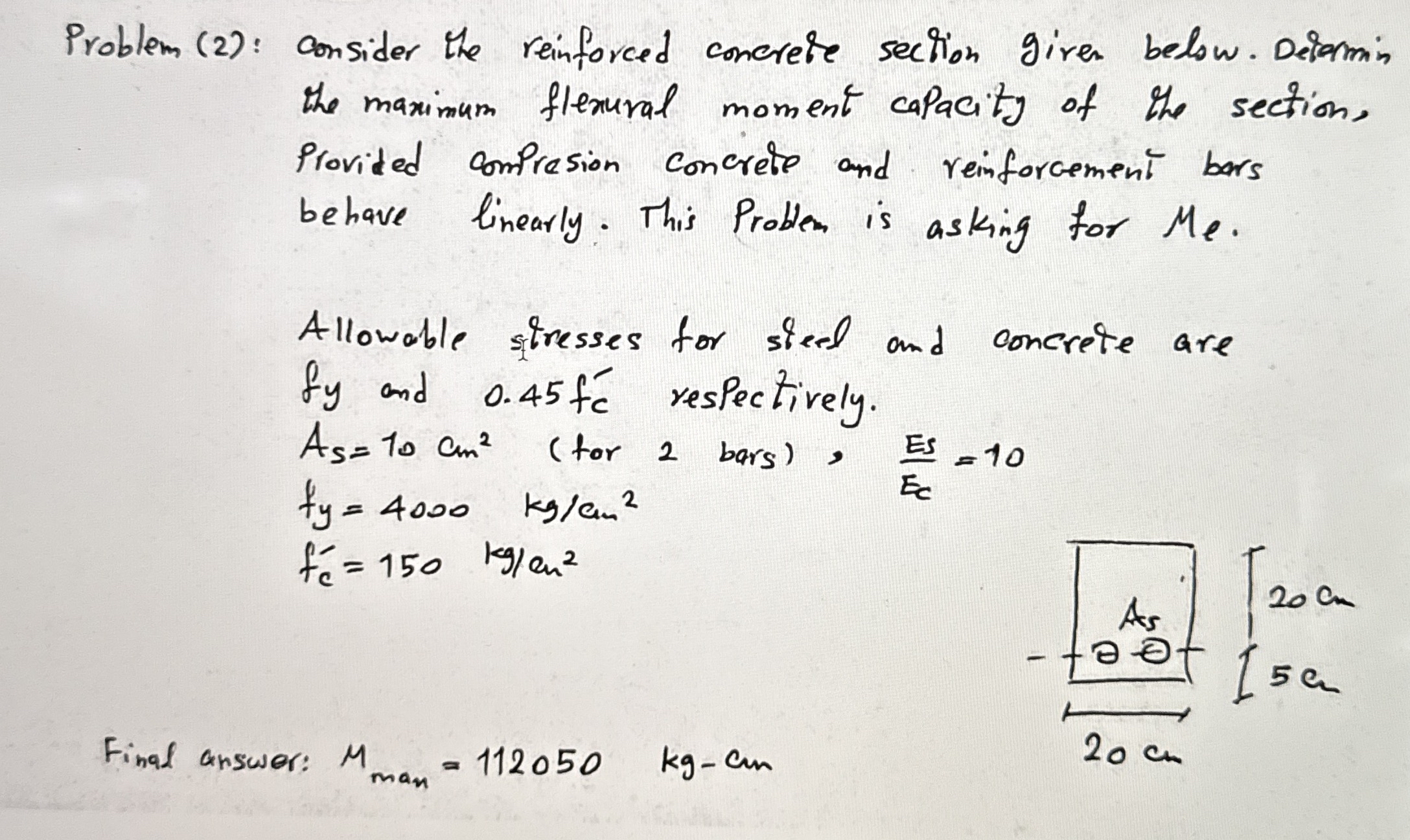 Solved Problem (2): consider the reinforced concrete section | Chegg.com