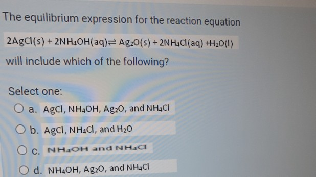 Solved The equilibrium expression for the reaction equation | Chegg.com