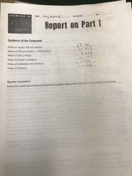 Solved EXERCISE 20 NAME LAB SECTION Report on Part III | Chegg.com