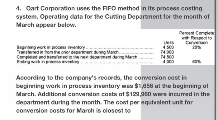 Solved 4. Qart Corporation uses the FIFO method in its | Chegg.com