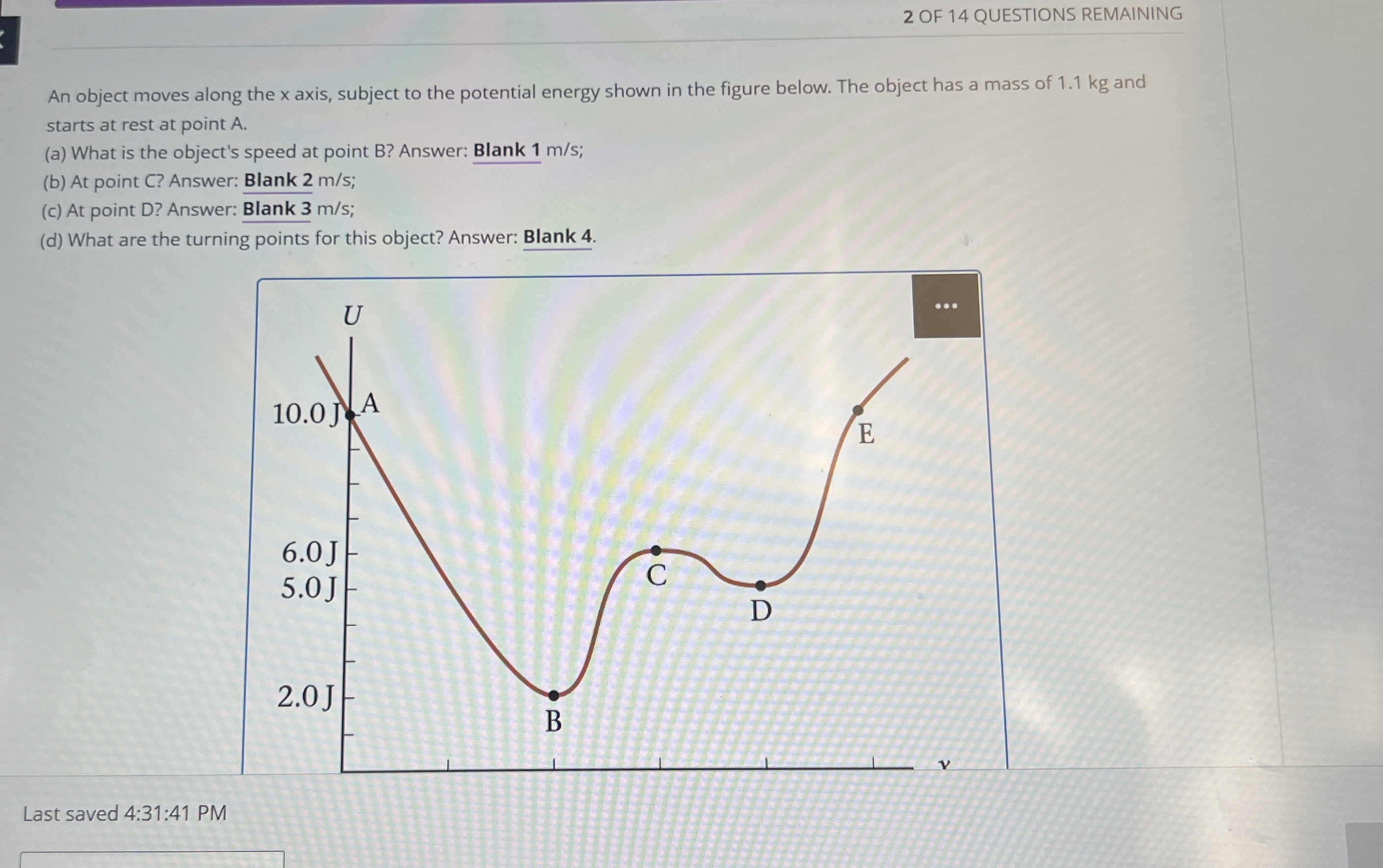 Solved 2 ﻿OF 14 ﻿QUESTIONS REMAININGAn object moves along | Chegg.com