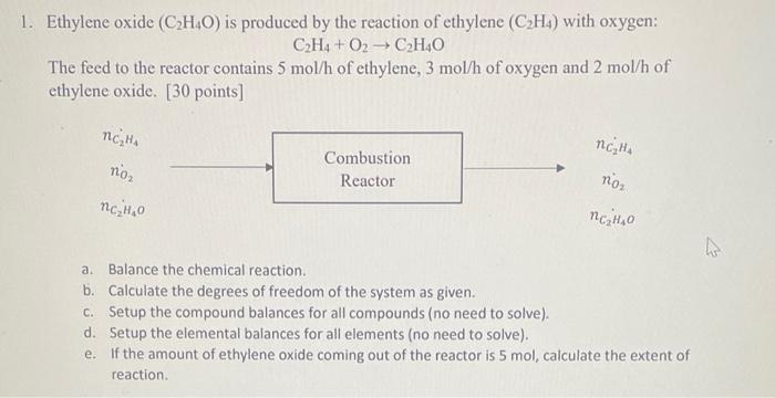 Solved 1. Ethylene oxide (C2H4O) is produced by the reaction | Chegg.com