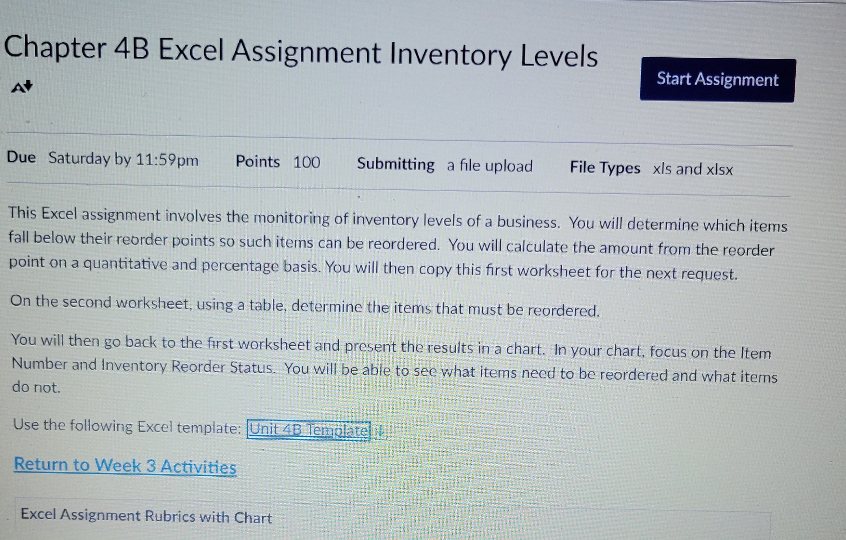 Solved Chapter 4B Excel Assignment Inventory Levels||This | Chegg.com