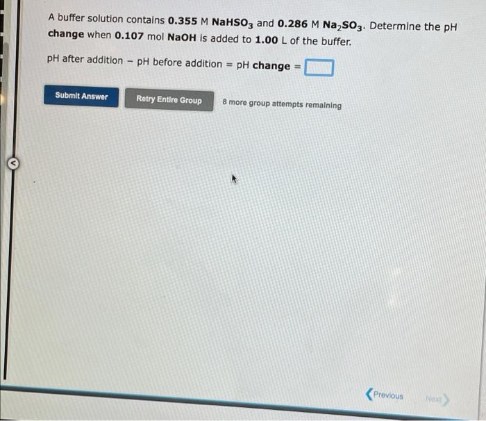 Solved A buffer solution contains 0.355 M NaHSO3 and 0.286 M | Chegg.com