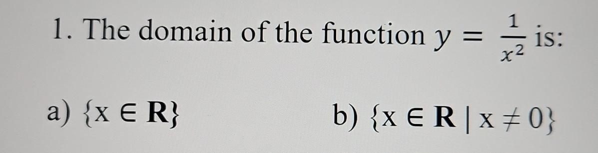 Solved The domain of the function y=1x2 | Chegg.com