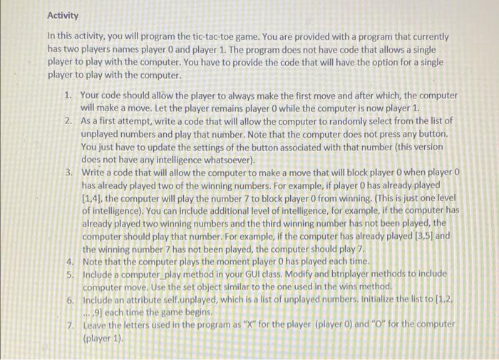 Solved Activity In this activity, you will program the | Chegg.com