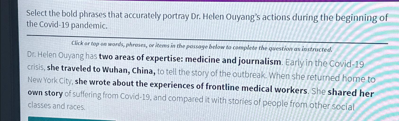 Solved Select the bold phrases that accurately portray Dr. | Chegg.com