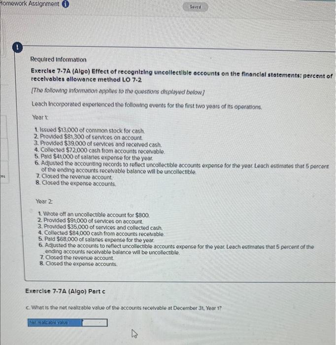 Solved Required information Exercise 7-7A (Algo) Effect of | Chegg.com