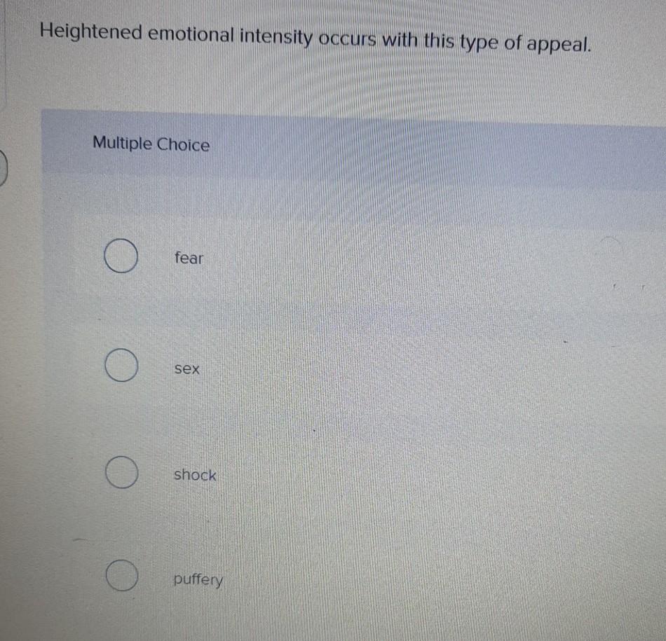 Solved Heightened emotional intensity occurs with this type | Chegg.com